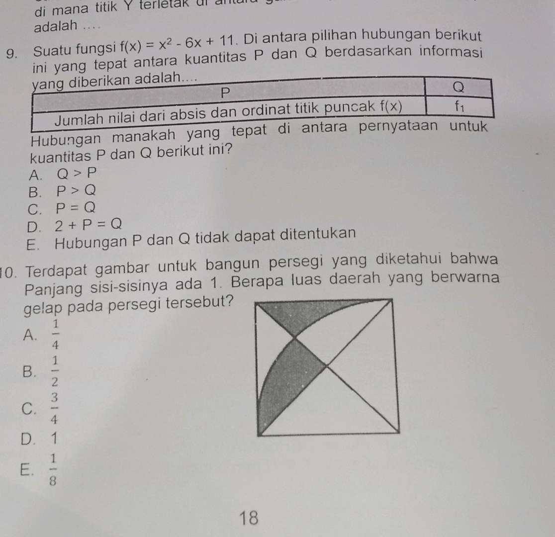 9 Suatu fungsi f(x) = x2 - 6x + 11 Di antara | StudyX