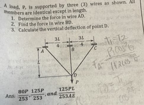 A load P is supported by three (3) wires as | StudyX