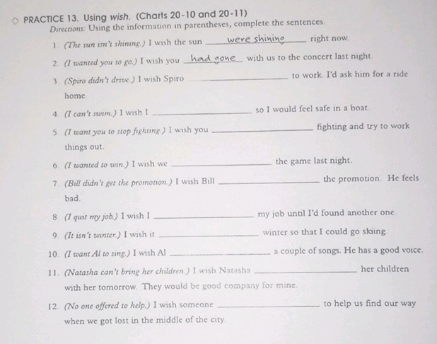 PRACTICE 13 Using wish (Charts 20-10 and | StudyX