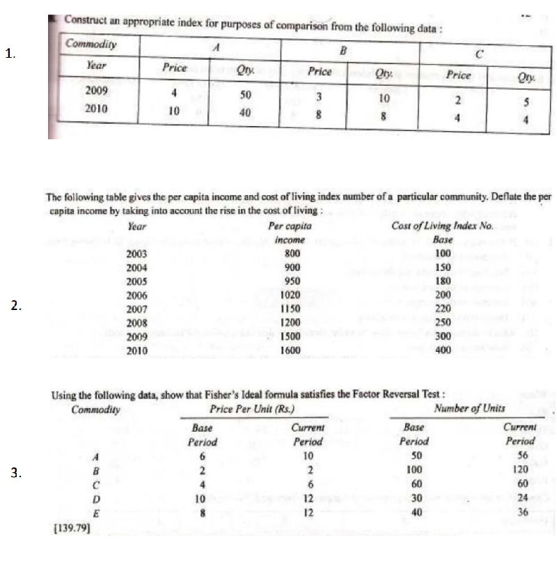 Construct an appropriate index for purposes | StudyX