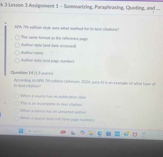 APA 7th edition style uses what method for | StudyX