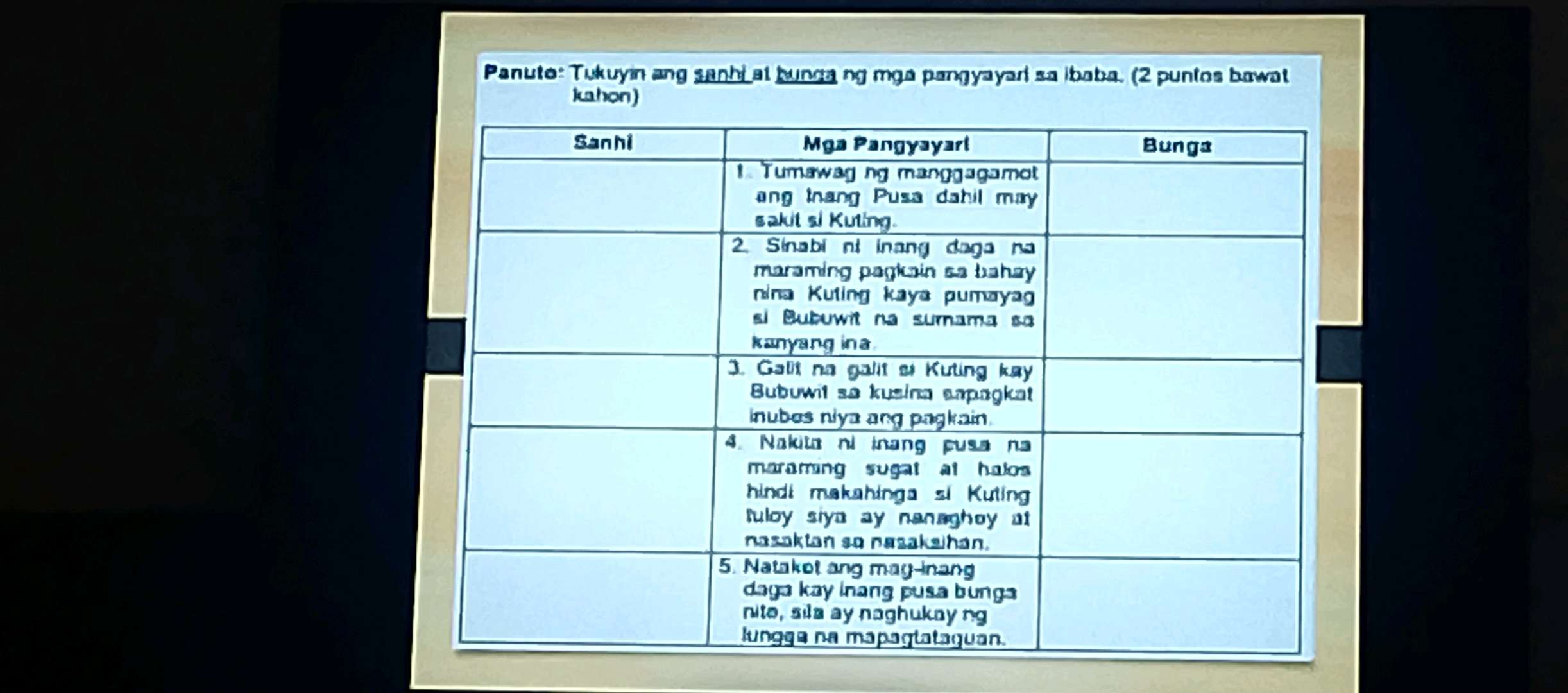 Panuto Tukuyin ang sanhi at bunga ng mga | StudyX