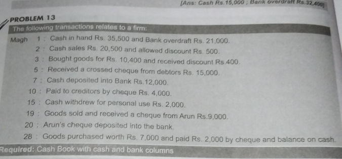 PROBLEM 13 The following transactions | StudyX