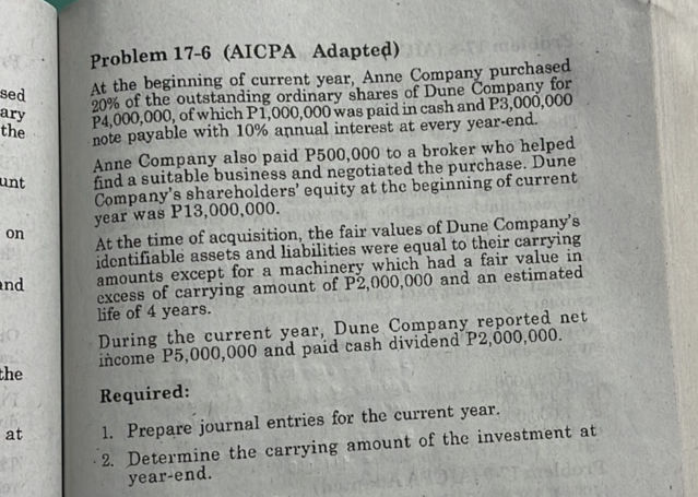 Problem 17-6 (AICPA Adapted) At the | StudyX
