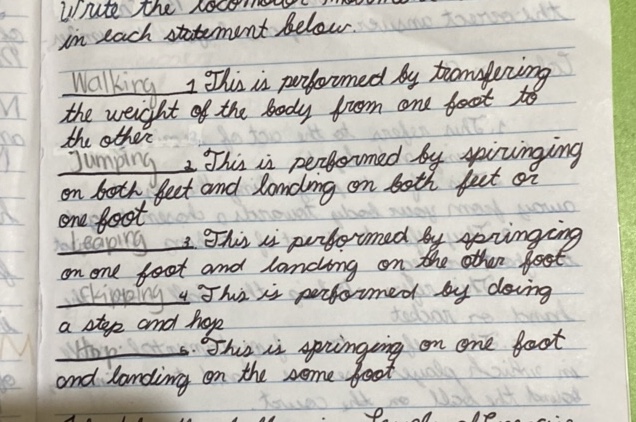 Write the locomotor movement in each | StudyX