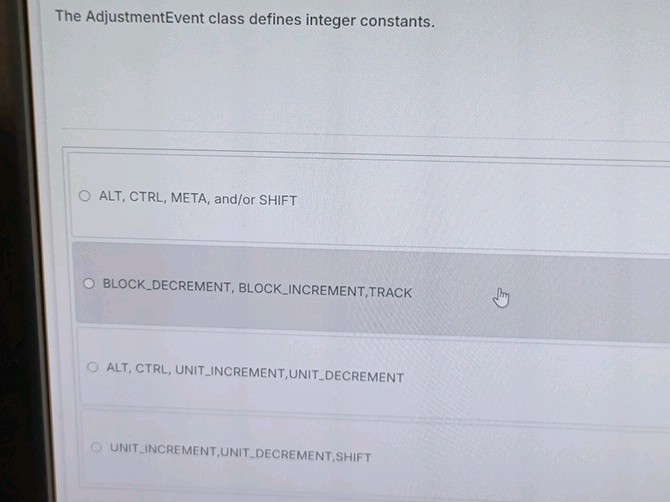 The AdjustmentEvent class defines integer | StudyX