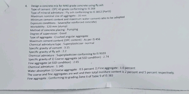 4 Design a concrete mix for M40 grade | StudyX