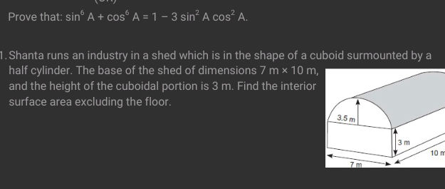 Prove that sin6A + cos6A = 1 - 3 sin2A cos2A | StudyX