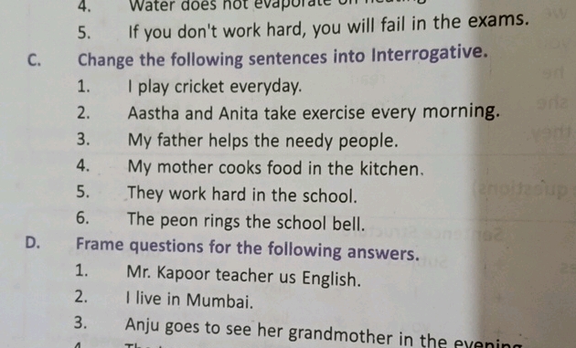 C Change the following sentences into | StudyX