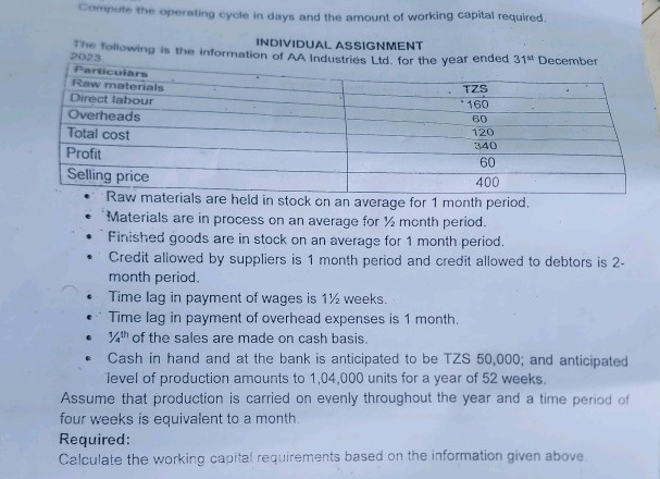 Compute the operating cycle in days and the | StudyX
