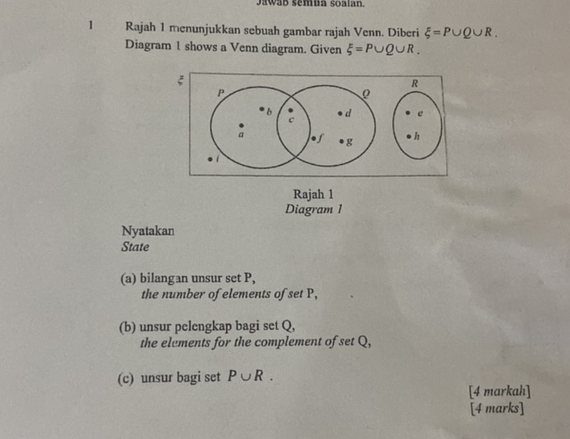 Rajah 1 menunjukkan sebuah gambar rajah Venn | StudyX