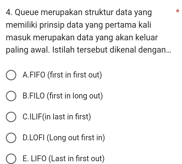 4 Queue merupakan struktur data yang | StudyX