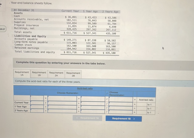 Year-end balance sheets follow At December | StudyX