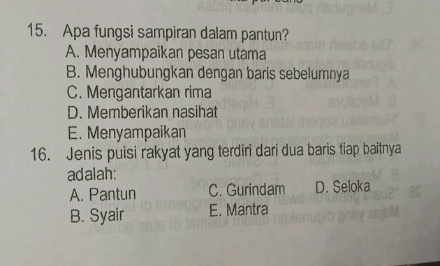 15 Apa fungsi sampiran dalam pantun A | StudyX