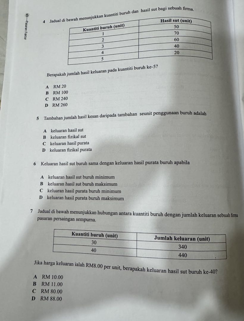 4 Jadual di bawah menunjukkan kuantiti buruh | StudyX