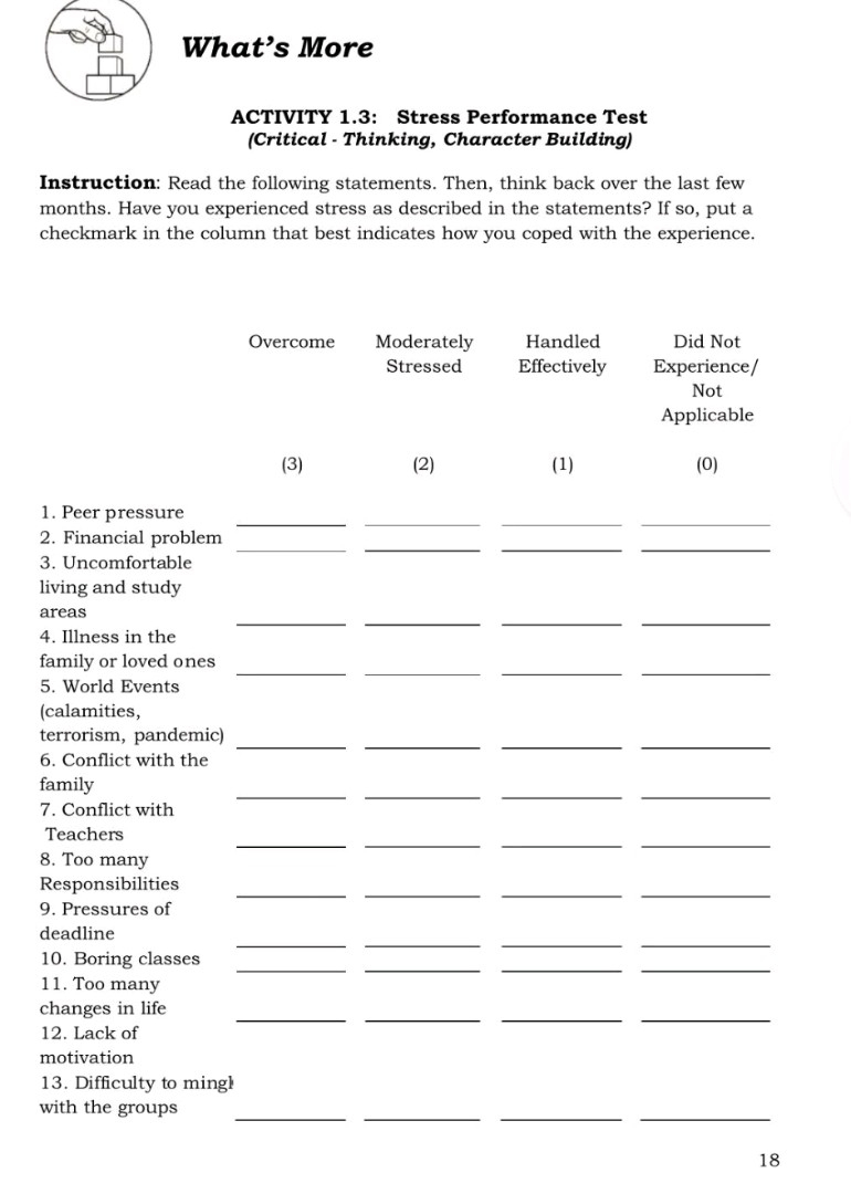 Whats More ACTIVITY 13 Stress Performance | StudyX