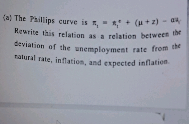(a) The Phillips curve is t = te + ( + z) - | StudyX