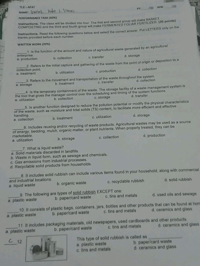 PERFORMANCE TASK (60) Instructions The class | StudyX