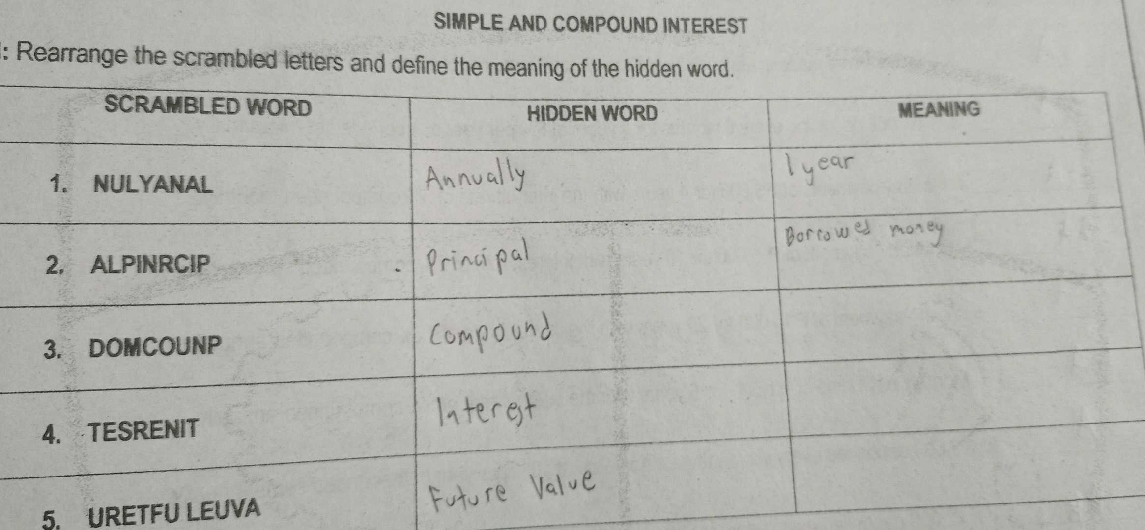 SIMPLE AND COMPOUND INTEREST 1 Rearrange the | StudyX