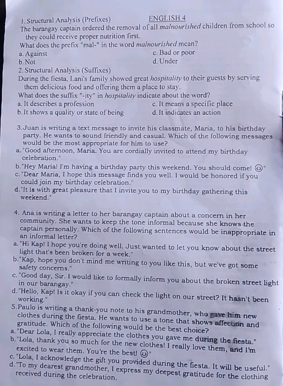 1 Structural Analysis (Prefixes) ENGLISH 4 | StudyX