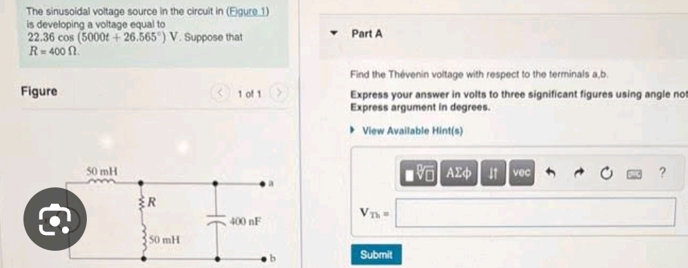 The sinusoidal voltage source in the circuit | StudyX