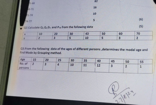Q2 Calculate Q1 Q2 D3 and P70 from the | StudyX