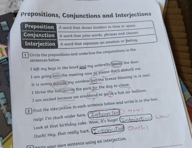 Prepositions Conjunctions and Interjections | StudyX