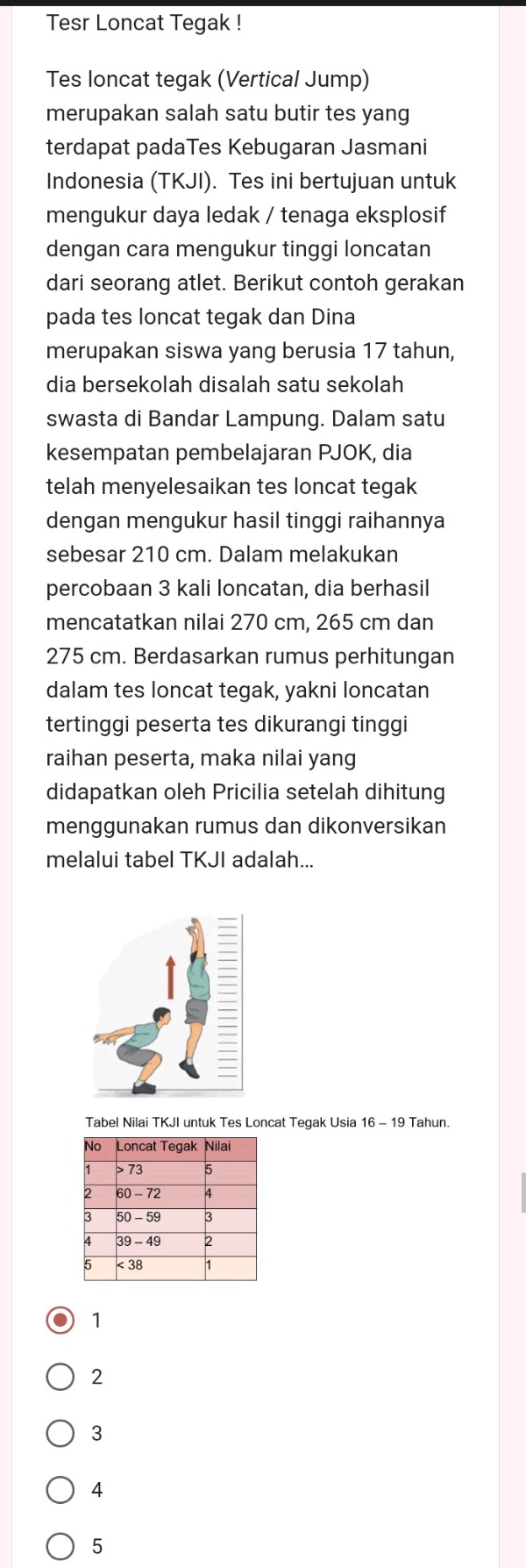 Tes loncat tegak (Vertical Jump) merupakan | StudyX