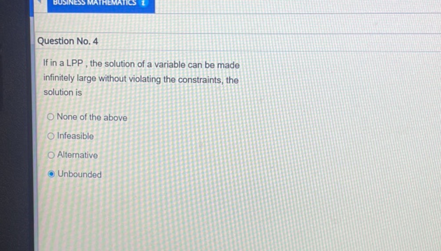 Question No 4 If in a LPP the solution of a | StudyX