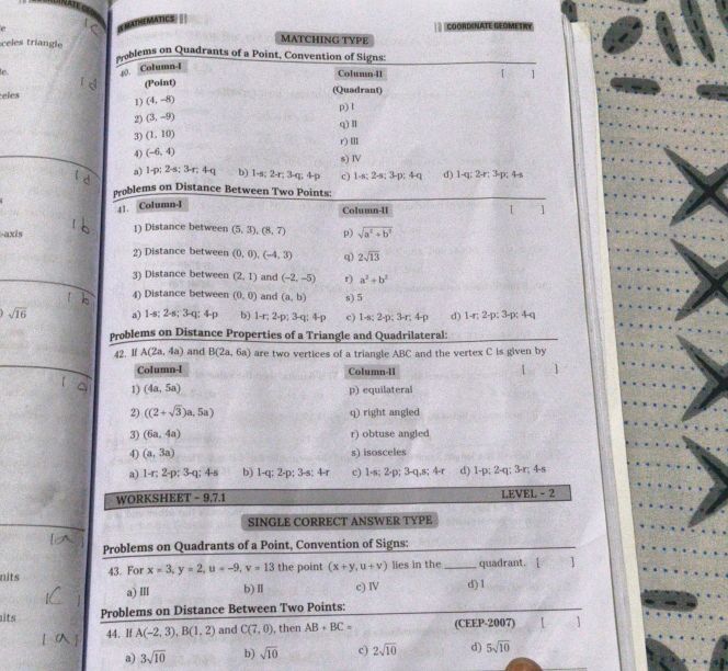 MATCHING TYPE Problems on Quadrants of a | StudyX