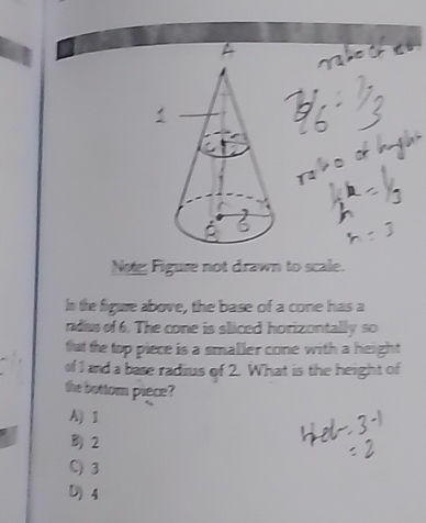 In the figure above the base of a cone has a