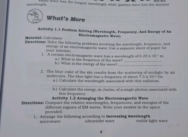 Activity 11 Problem Solving (Wavelength | StudyX