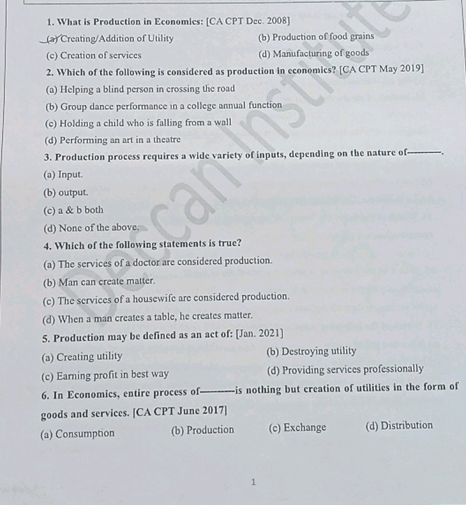 1 What is Production in Economics CA CPT Dec | StudyX