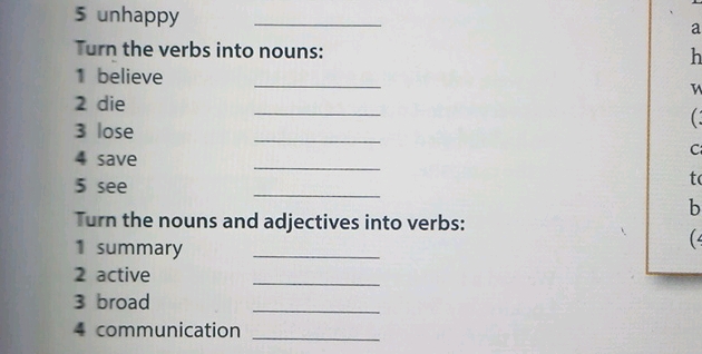 5 unhappy Turn the verbs into nouns 1 | StudyX