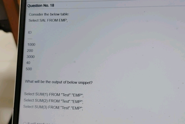 Question No 18 Consider the below table | StudyX