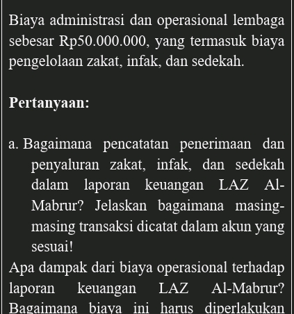 Biaya administrasi dan operasional lembaga | StudyX