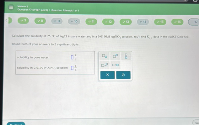 Calculate the solubility at 25 C of AgCl in | StudyX
