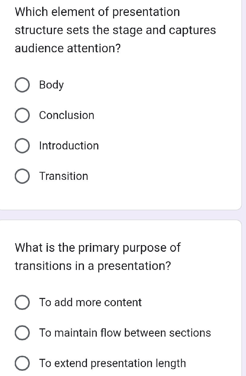 Which element of presentation structure sets | StudyX