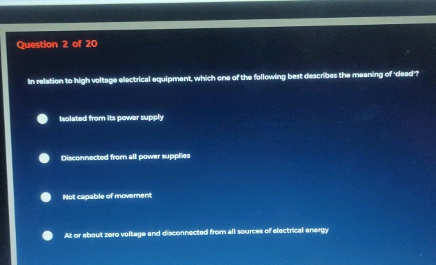 Question 2 of 20 In relation to high voltage