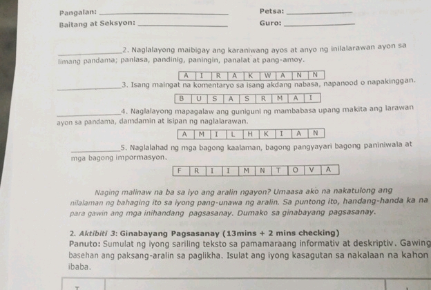 2 Naglalayong maibigay ang karaniwang ayos | StudyX