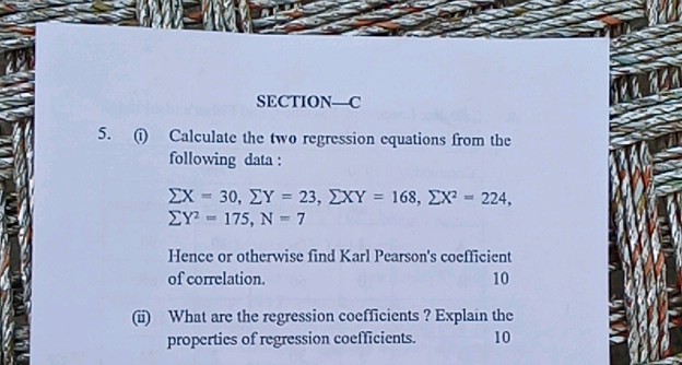 5 (i) Calculate the two regression equations | StudyX