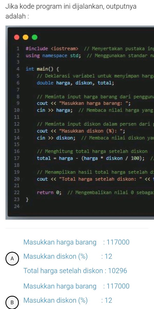 Jika kode program ini dijalankan outputnya | StudyX