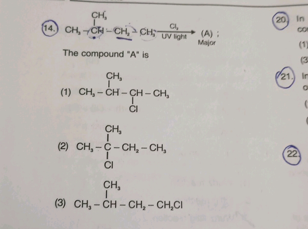CH3 Cl2 14 CH3-CH-CH2-CH3 ---- (A) Major UV | StudyX