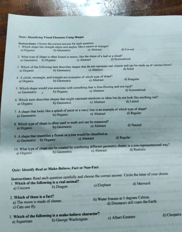 Quiz Identifying Visual Elements Using | StudyX