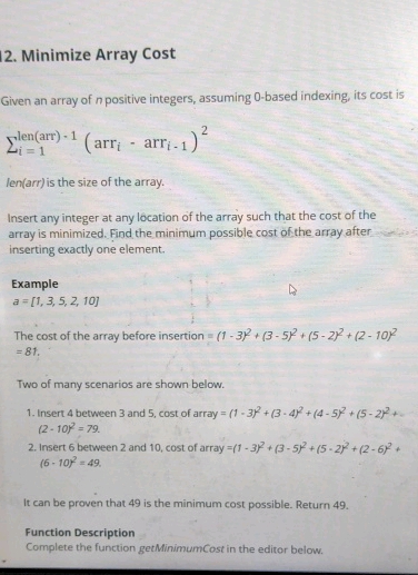 2 Minimize Array Cost Given an array of n | StudyX