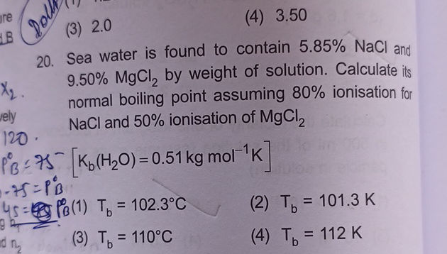 20 Sea water is found to contain 585 NaCl | StudyX