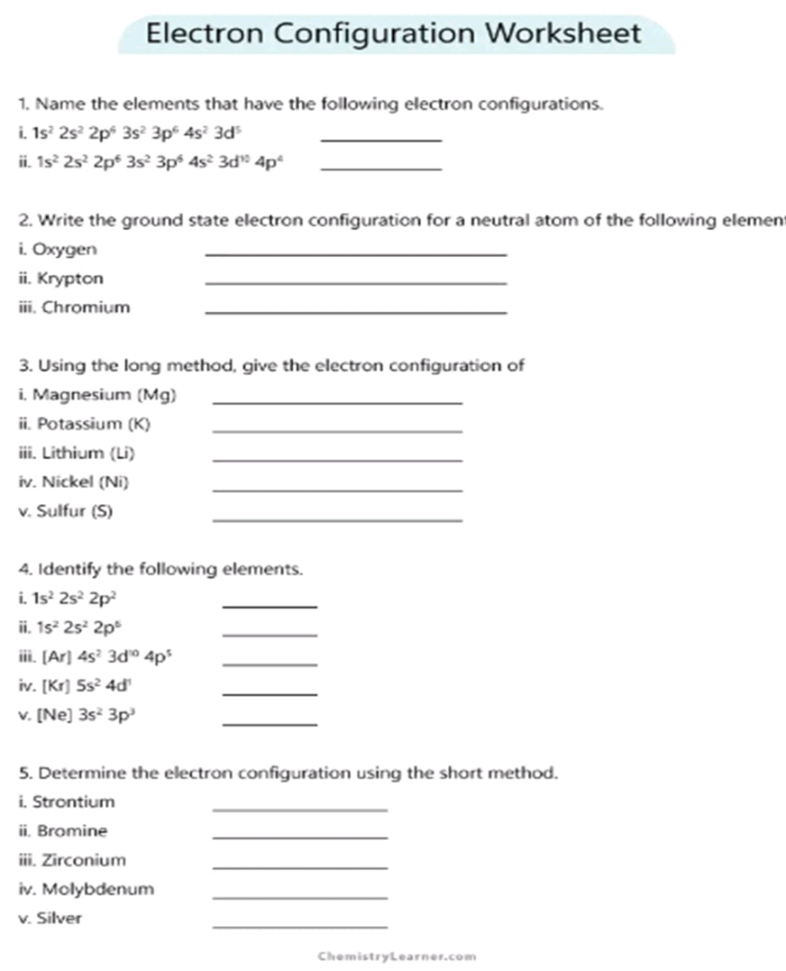 Electron Configuration Worksheet 1 Name the | StudyX