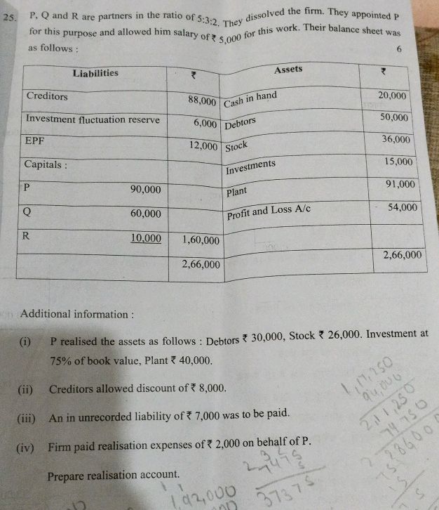 25 P Q and R are partners in the ratio of | StudyX