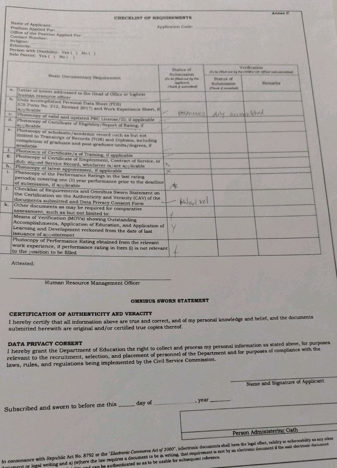 CHECKLIST OF REQUIREMENTS Name of Applicant | StudyX