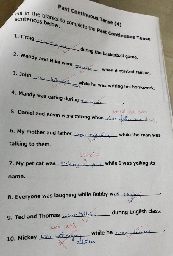 Past Continuous Tense (4) Fill in the blanks | StudyX